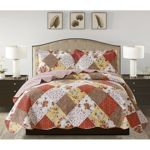 Suzy 3pc Reversible Quilt Set Rust - Queen Size - Walmart.com