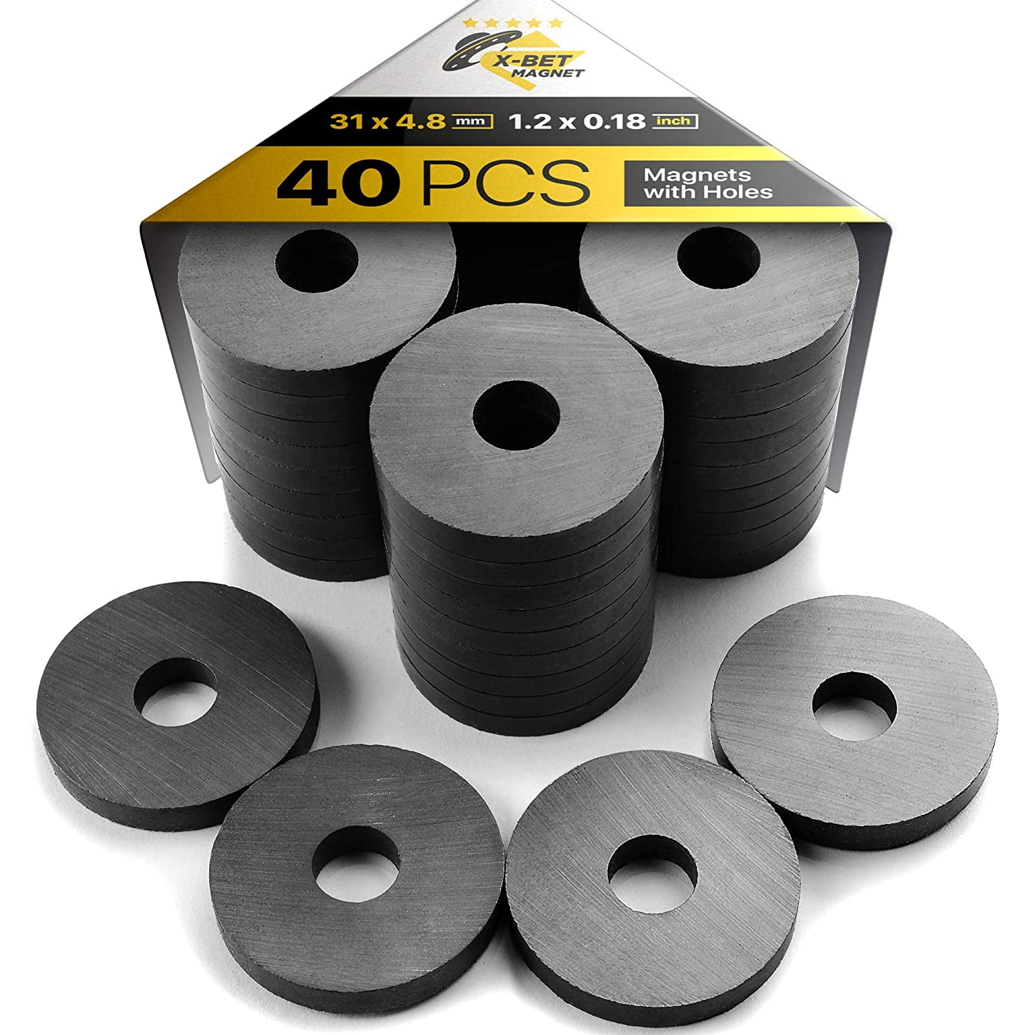 Ferrite Ring Magnets with Holes - 1.2 Inch (31mm) Round Disc Donut ...