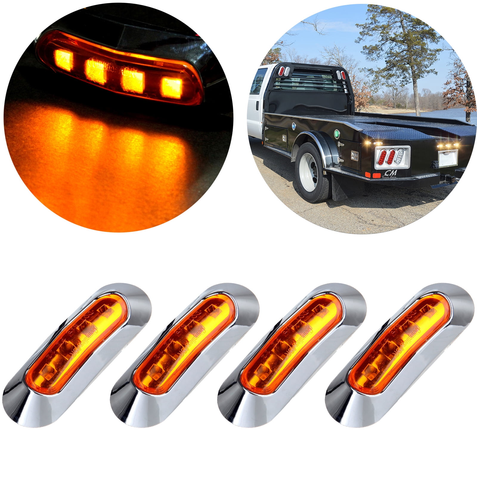 ECCPP Universal 4LED 4 Pack Amber Side Marker Light fit for Truck ...