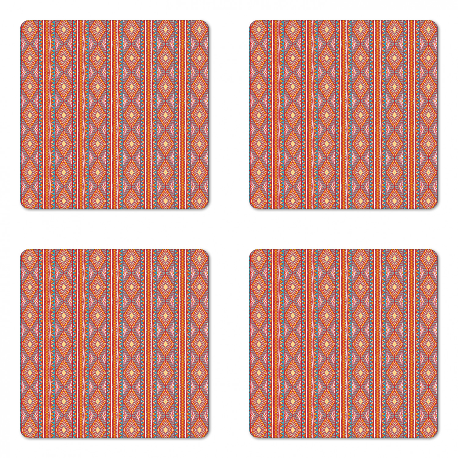 Tribal Coaster Set of 4, Traditional Aztec Style Oriental Motifs Mosaic ...