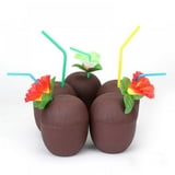Coconut Cups, Plastic Coconut Cups with Lids and Straws for Hawaiian ...