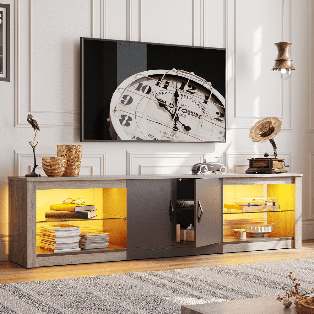 Bestier Led Tv Stand For Tvs Up To 75 Entertainment Center For Living Room  Wash Grey
