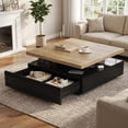 Homy Casa, Rotating Coffee Table with Wood Grain Top, Large Drawer and ...