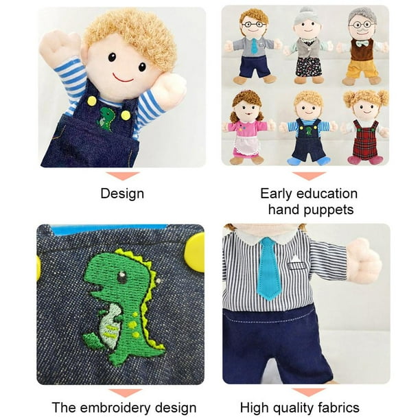 6Pcs Hand Puppet Set 11.8 Inch Soft Plush Family Members Finger Puppets ...