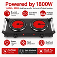 1800W Double Burner Hot Plate with 5 Stepless Temperature Settings ...