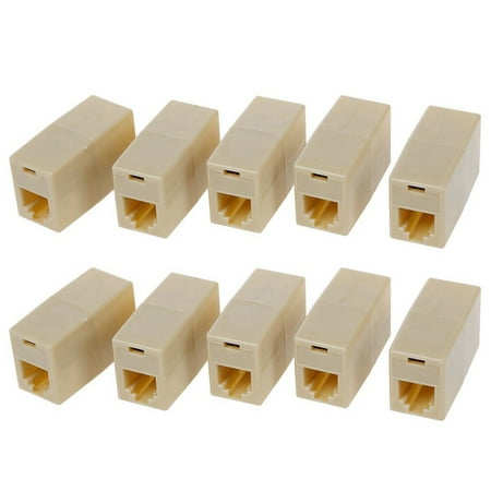 10 Pcs Beige Plastic RJ11 6P4C Female/Female Telephone Cable Inline ...