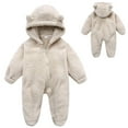Caqnni Baby Little Girls Jacket Toddler Boys Buttons Fuzzy Hooded Bear Romper Jumpsuit Coat ...