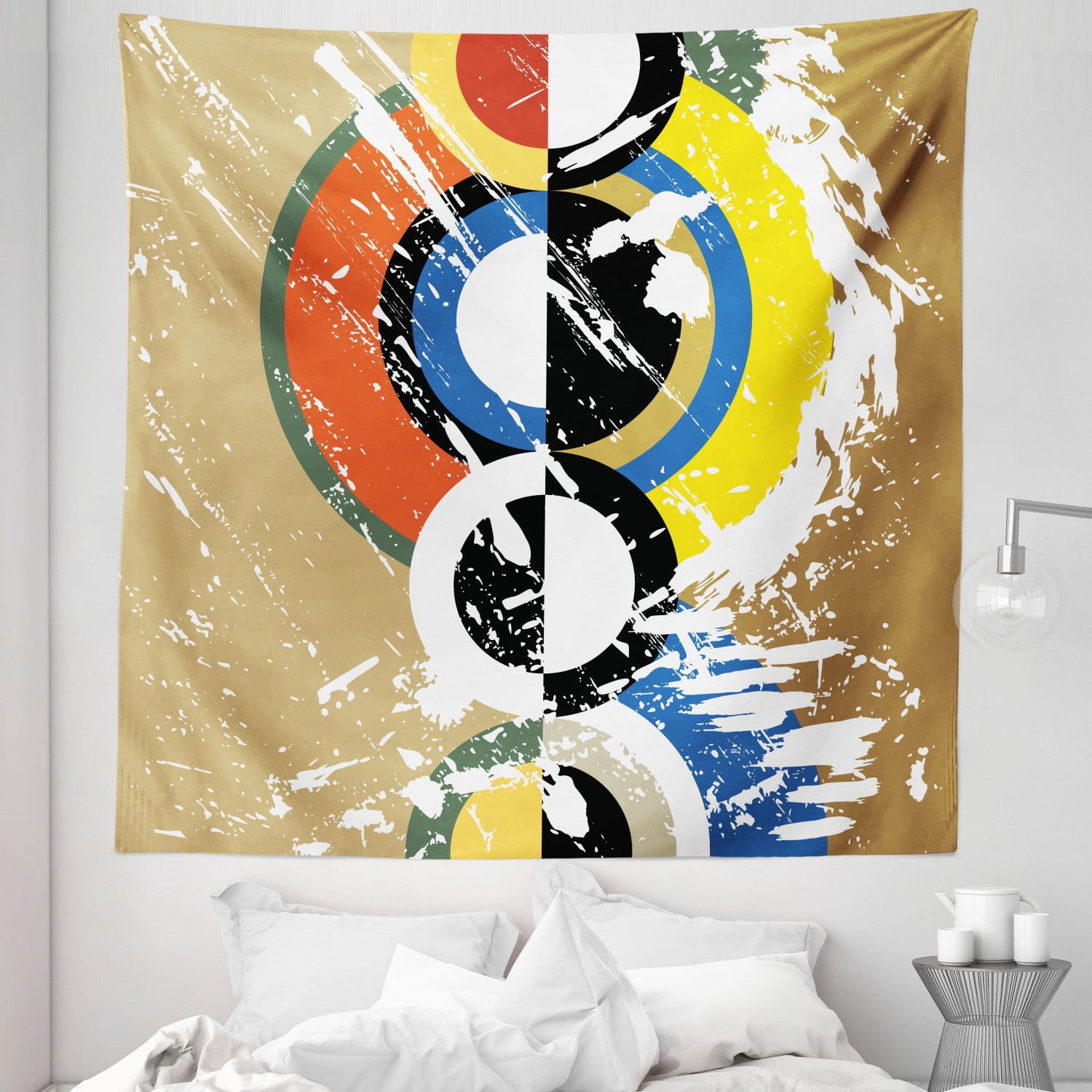 Art Tapestry, Abstract Geometric Grunge Circles Triangles with Paint ...