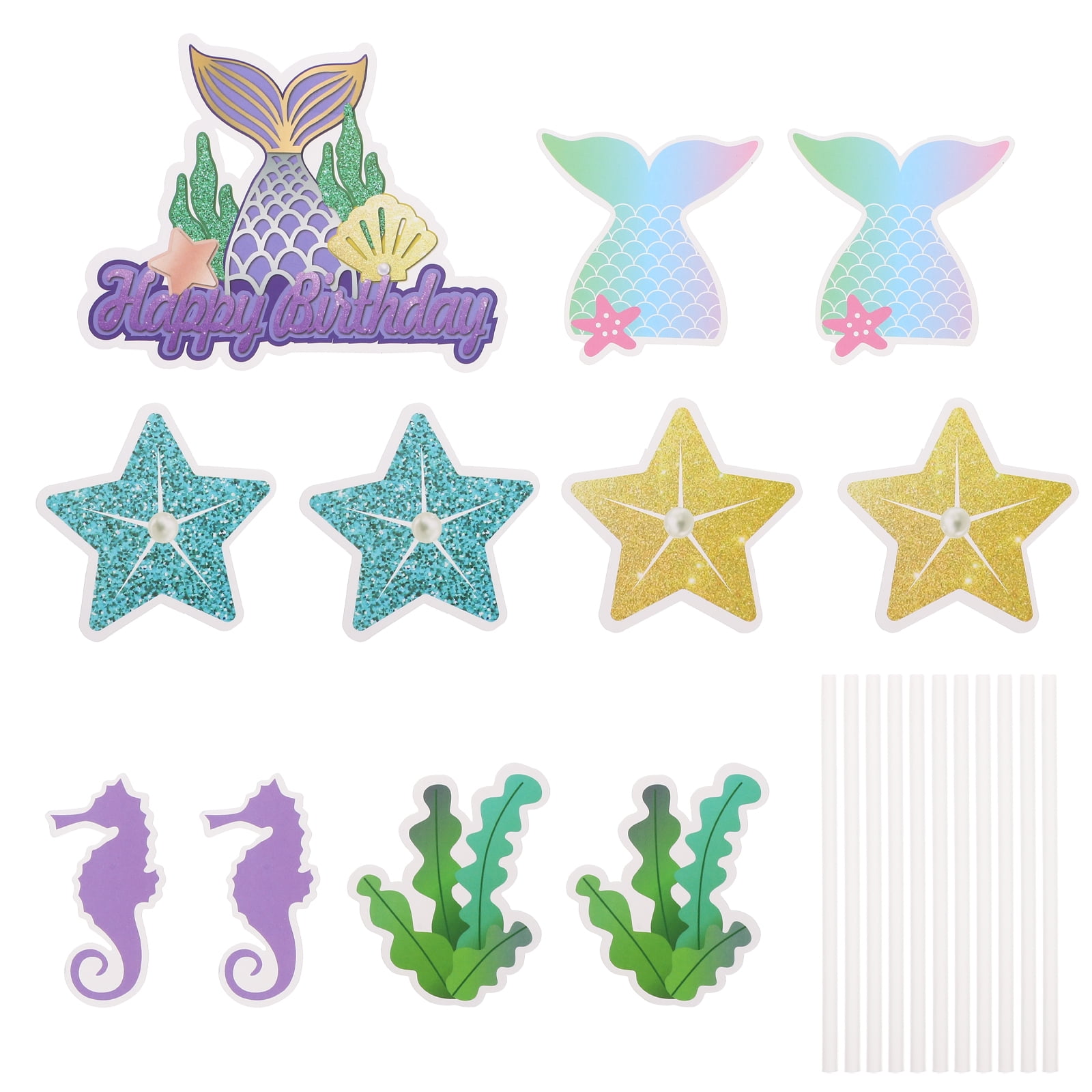 22Pcs Mermaid Themed Dessert Toppers Birthday Cupcake Toppers ...