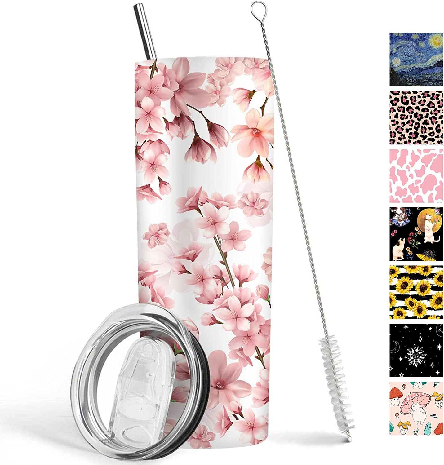 Cherry Blossom Tumbler 20 oz Travel Coffee Mug Cherry Print Skinny ...