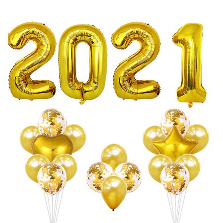 1 Set Of 32 Inches 2021 Number Aluminum Foil Balloon Set Mixed Latex ...