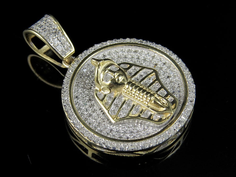 Men's 10K Yellow Gold Egyptian Pharoah Genuine Diamond Pendant Charm 0 ...