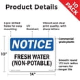Fresh Water (Non OSHA Notice Rigid Plastic Sign 14 Inch x 10 Inch - 10 ...