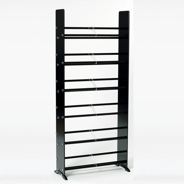 Silkscreen printed black glass CD/DVD rack, 6 shelves in high gloss ...