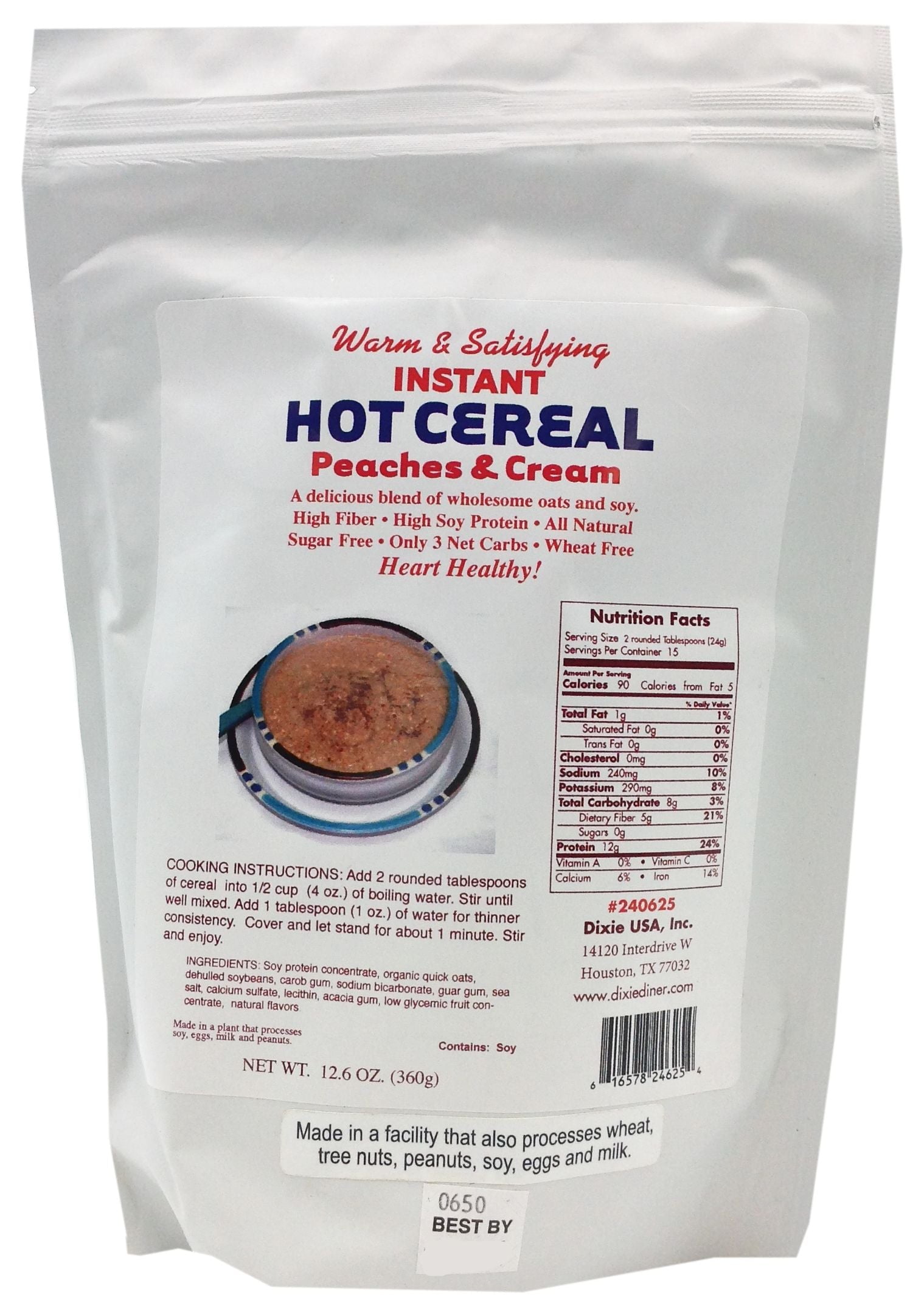 Dixie USA Carb Counters Hot Cereal (12.6 oz.) Flavor: Peaches & Cream ...