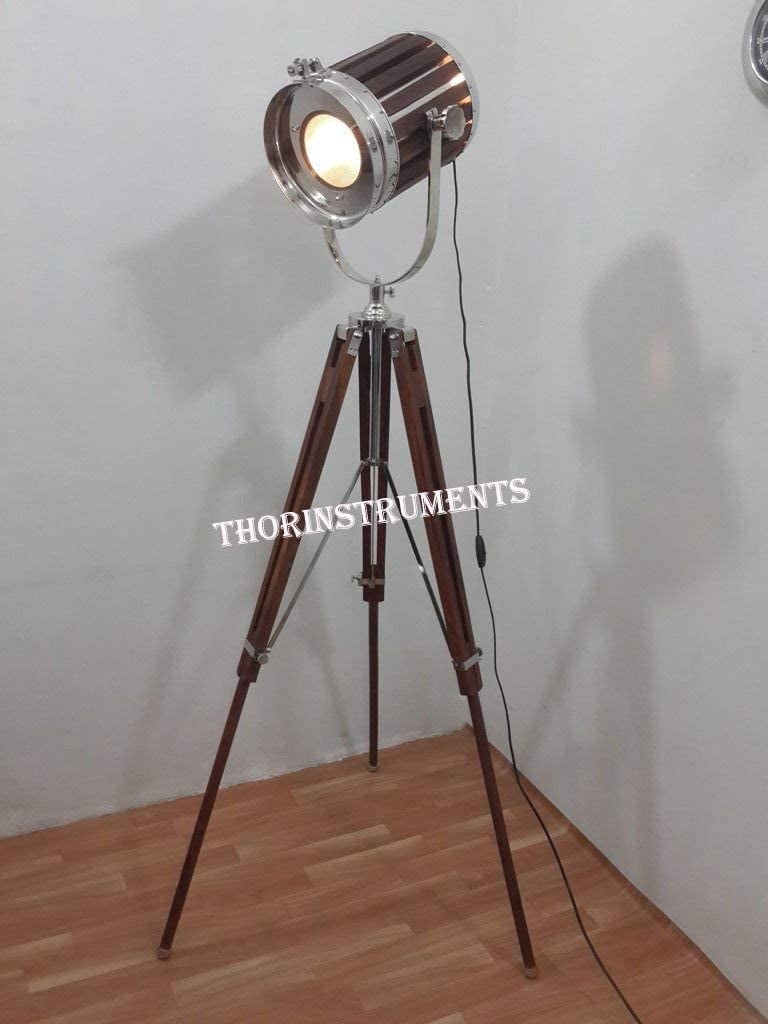 Retro Huge Design Wood Spot Light Brown Wood Floor Tripod Stand ...