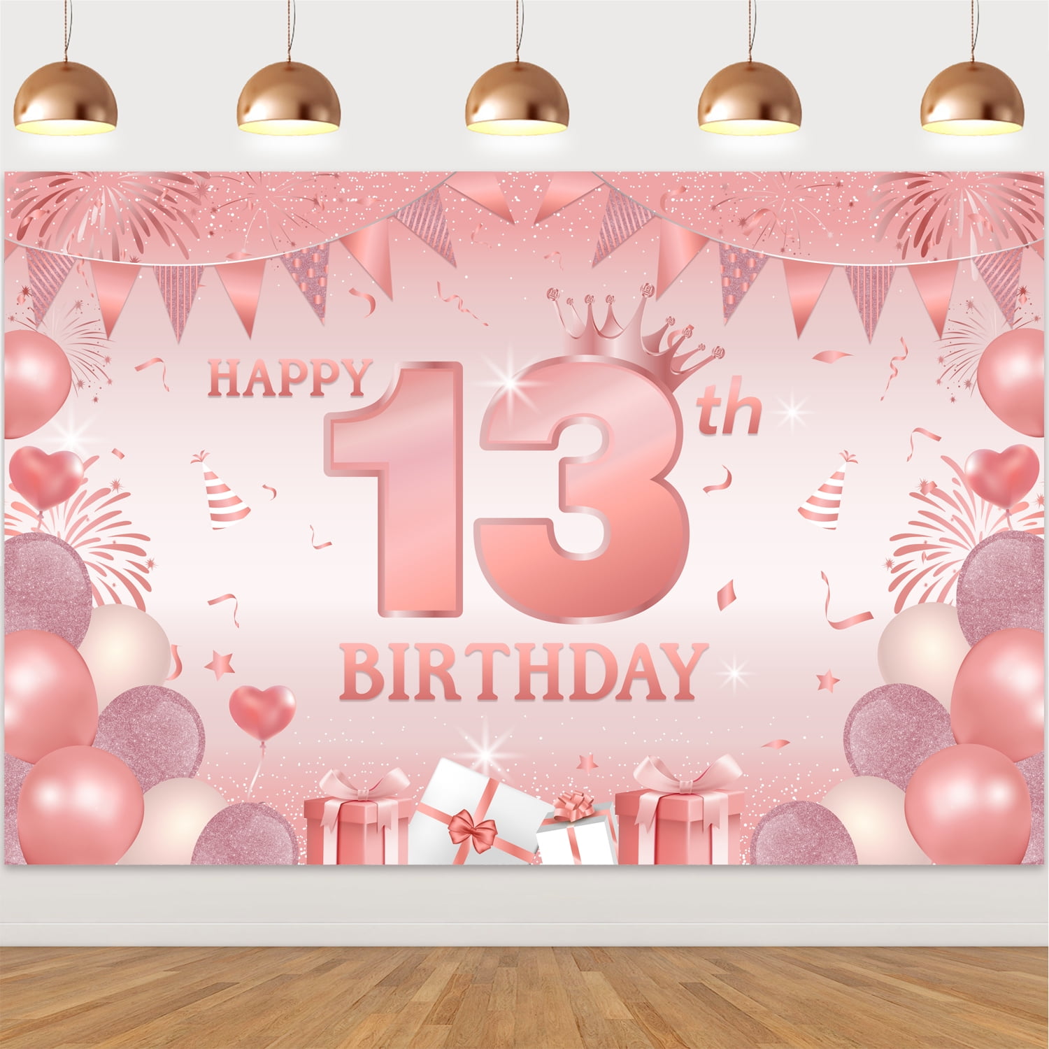 Rose Gold 13th Birthday Party Decorations Happy 13th Birthday Backdrop ...