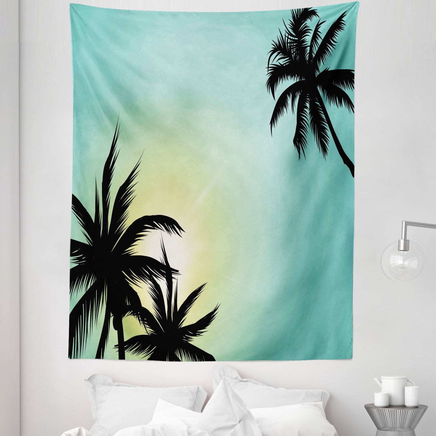 Modern Tapestry, Hawaiian Miami Beach Island Palm Trees Sun Like Clear ...