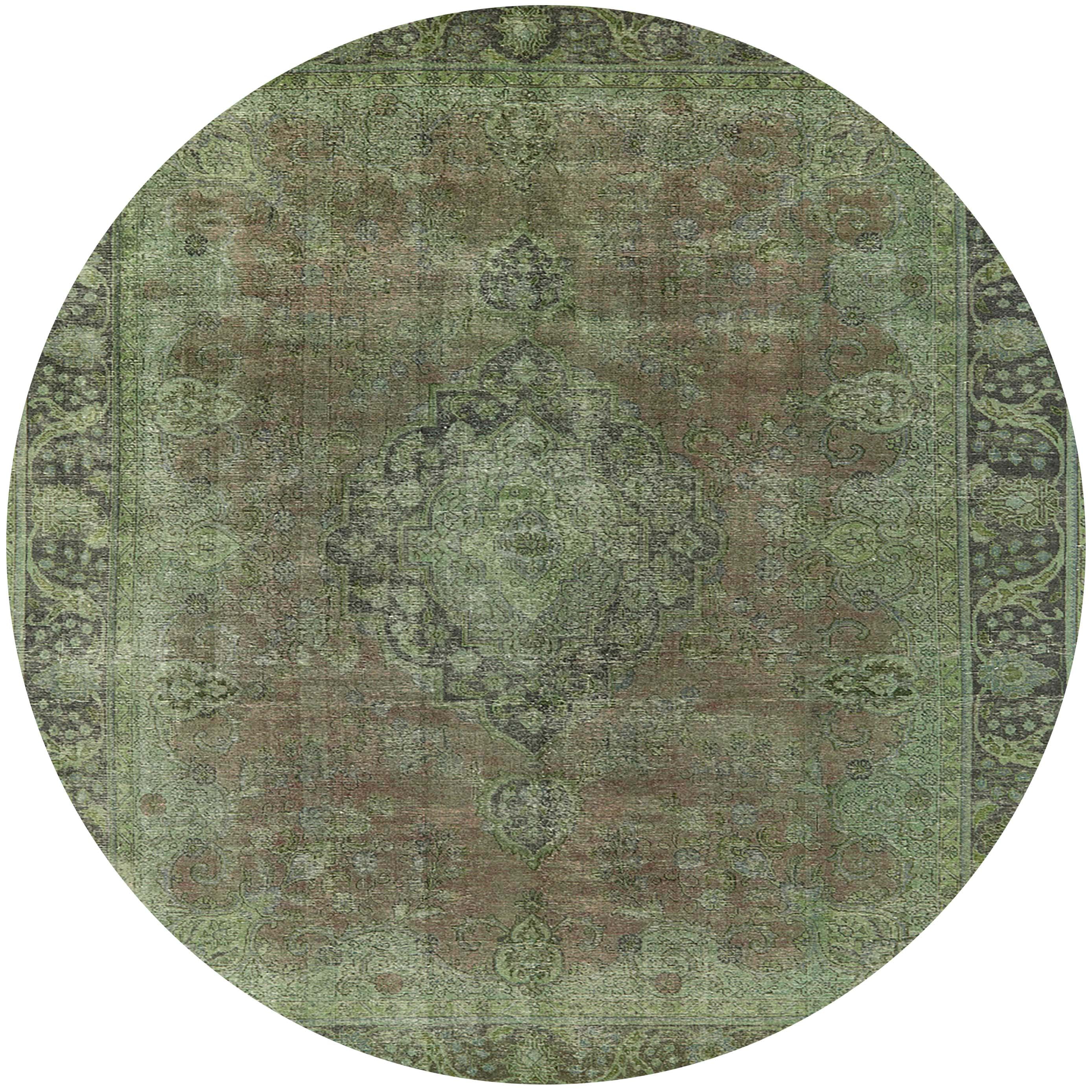 Ahgly Company Indoor Round Mid-Century Modern Dark Olive Green Oriental ...