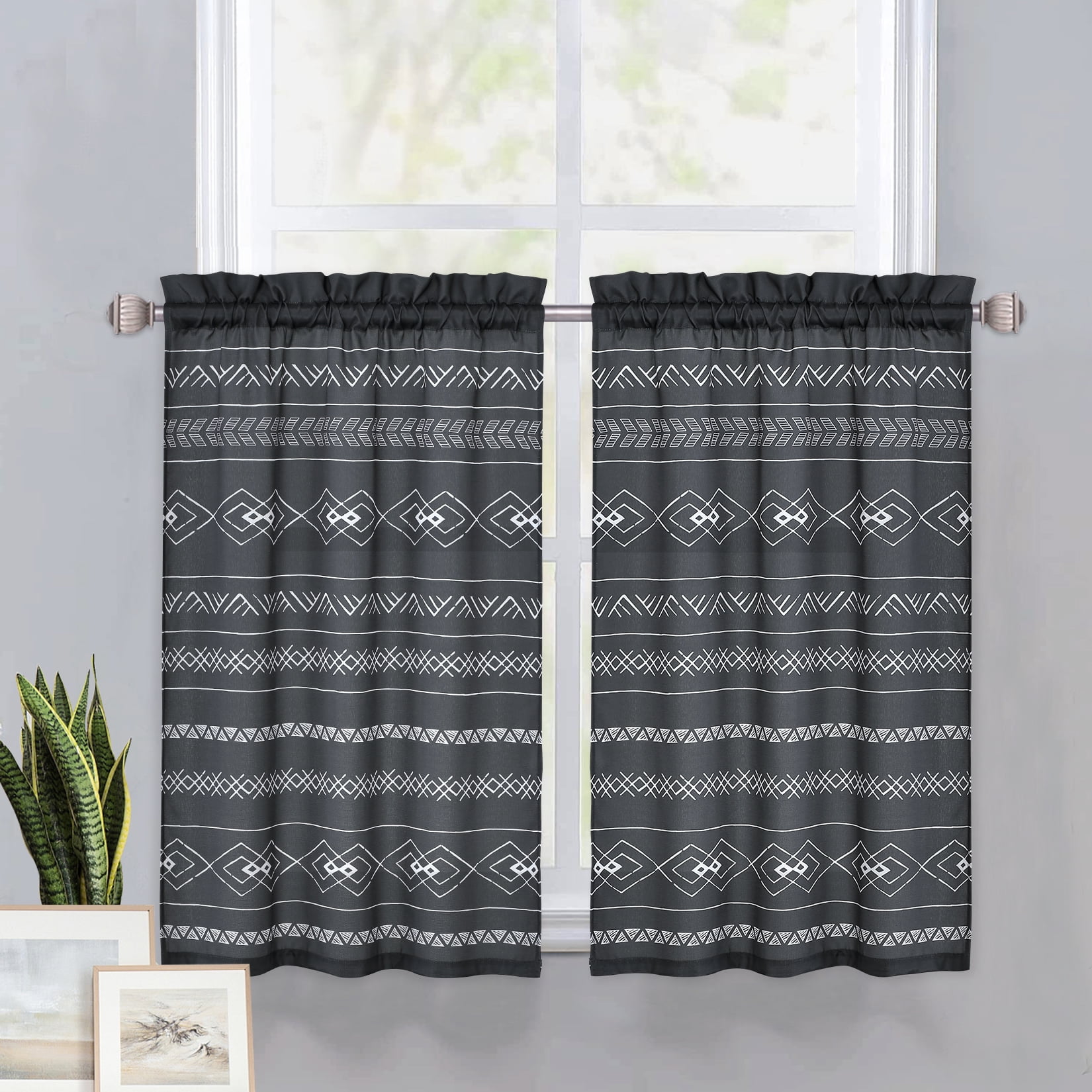 Haperlare Cafe Curtain Short for Kitchen Window 36 inch Geometric ...