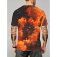 3D summer new red flame nebula crescent moon short-sleeved digital ...