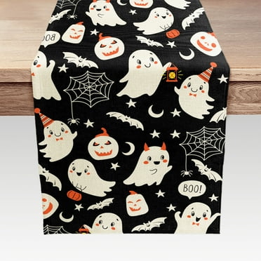 SUNOLIFE Halloween Table Runner Spooky Ghost Pumpkins Cat Kitchen ...