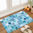 Blue Lattice Door Mat Summer Watercolor Square Ocean Non Slip Absorbent ...