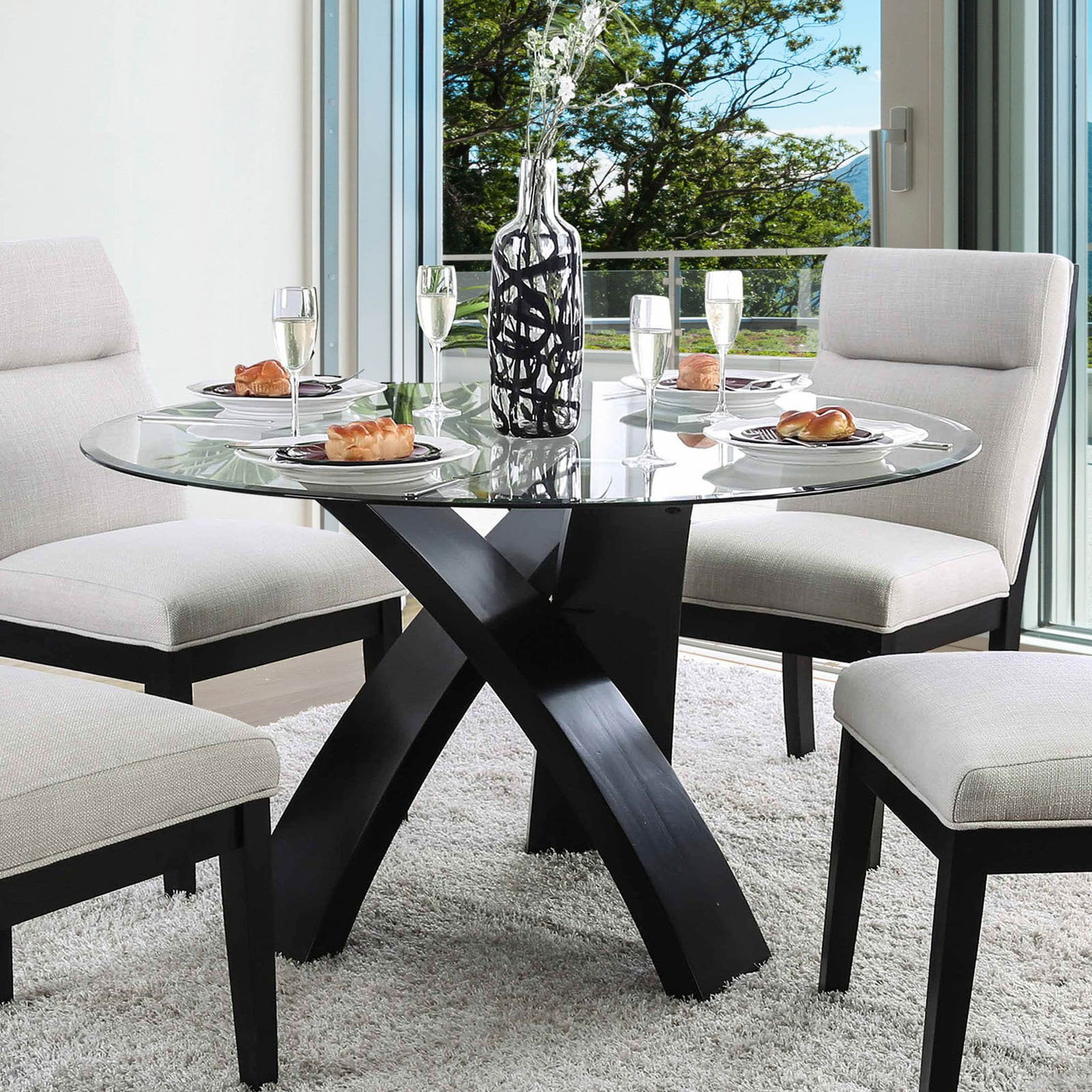 Furniture Of America Evans Round Glass Dining Table Walmart