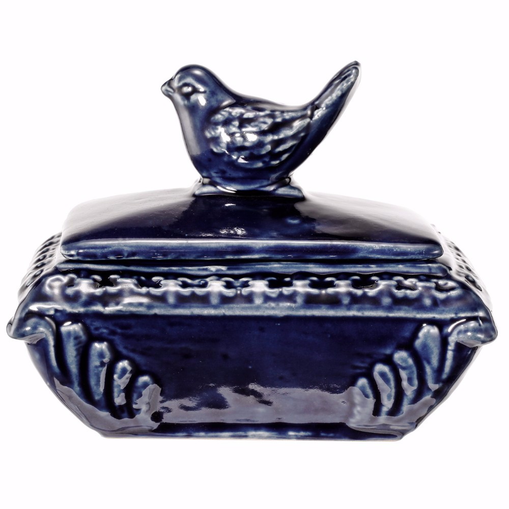 Blue Ceramic decorative Box with Bird Finial - Walmart.com