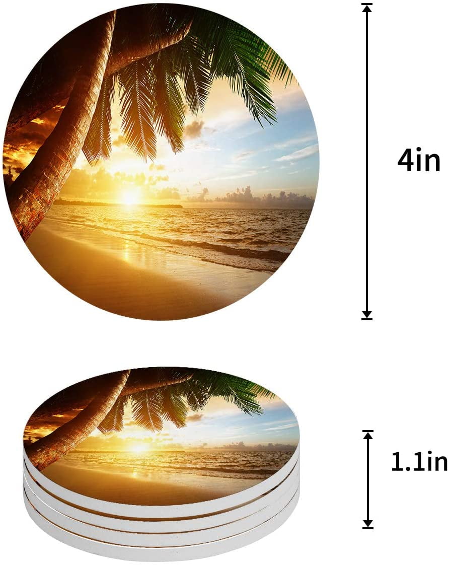 ZHANZZK Tropical Golden Beach Coconut Tree Dusk Landscape Set of 4 ...