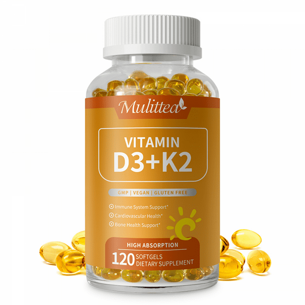Suplemento de vitamina D3 Mulittea 10000 UI con vitamina K2 250 mcg | Complejo D3 + K2 | Sin OMG ...