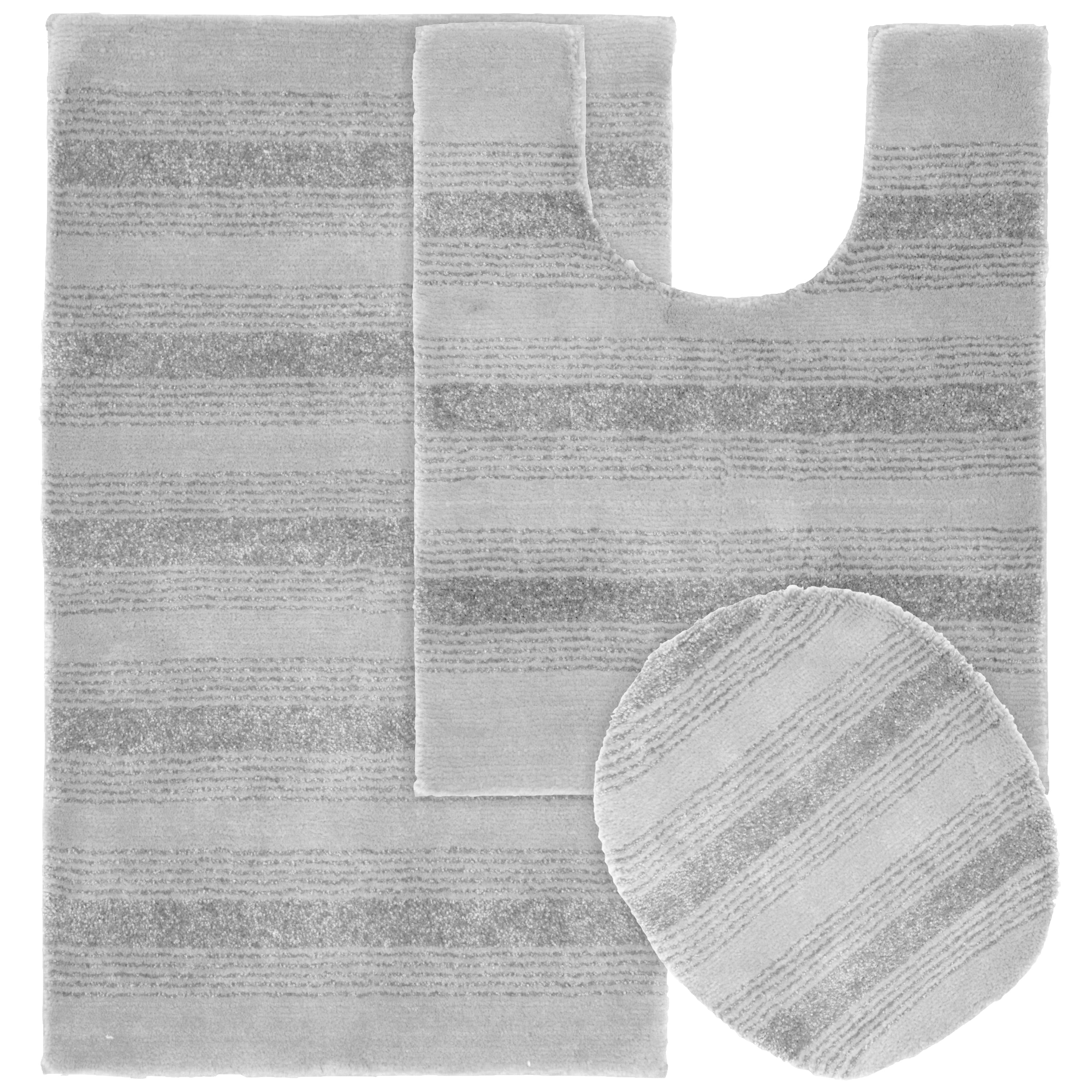 Garland Rug Essence 3 Piece Nylon Washable Bathroom Rug Set Platinum ...