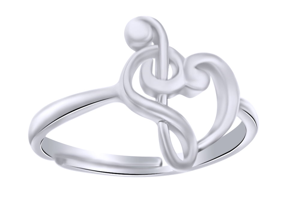 Musical Note Treble Clef Heart Promise Ring In 14K White Gold Over ...