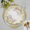 BalsaCircle 25 Floral Paper Plates, Gold Trim, 10" White Disposable ...