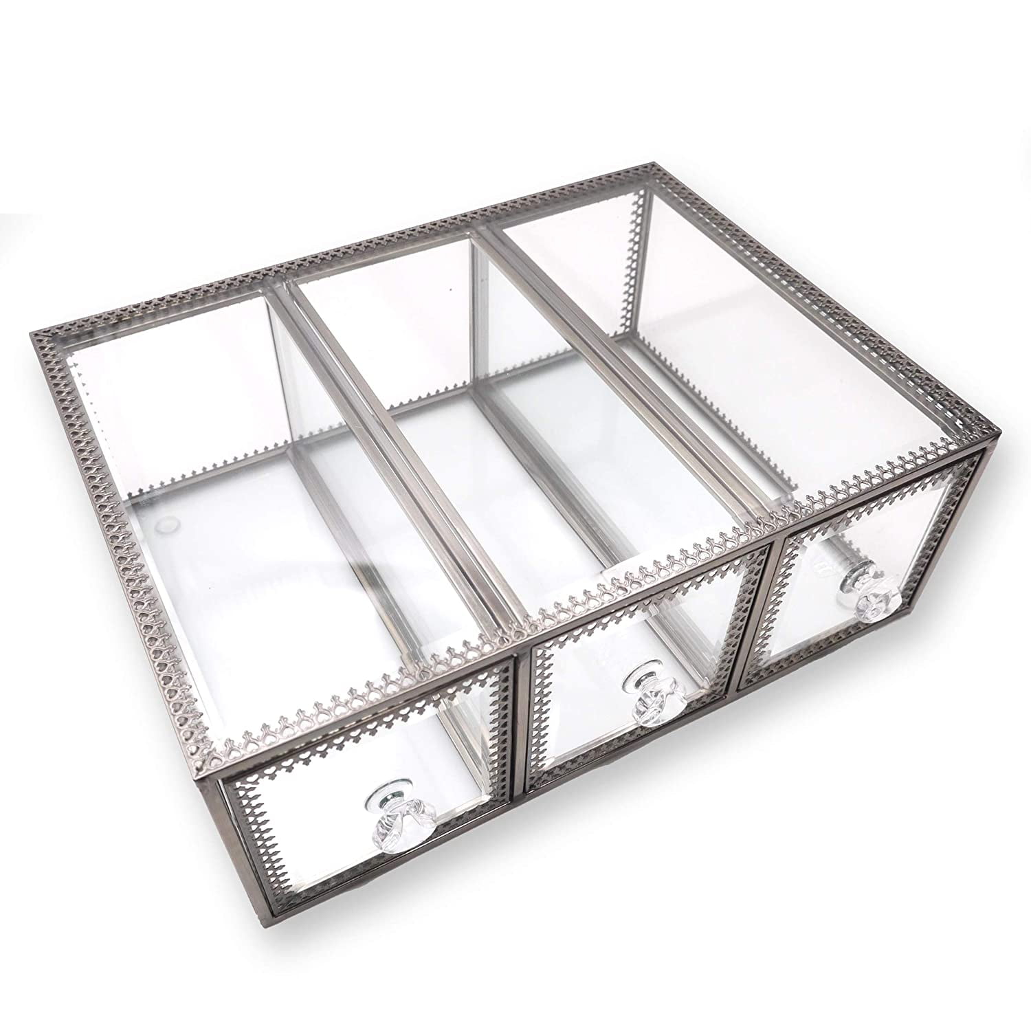 JC MAN Makeup Organizer Glass Large 4 Tier Brass Metal Cosmetic Storage ...