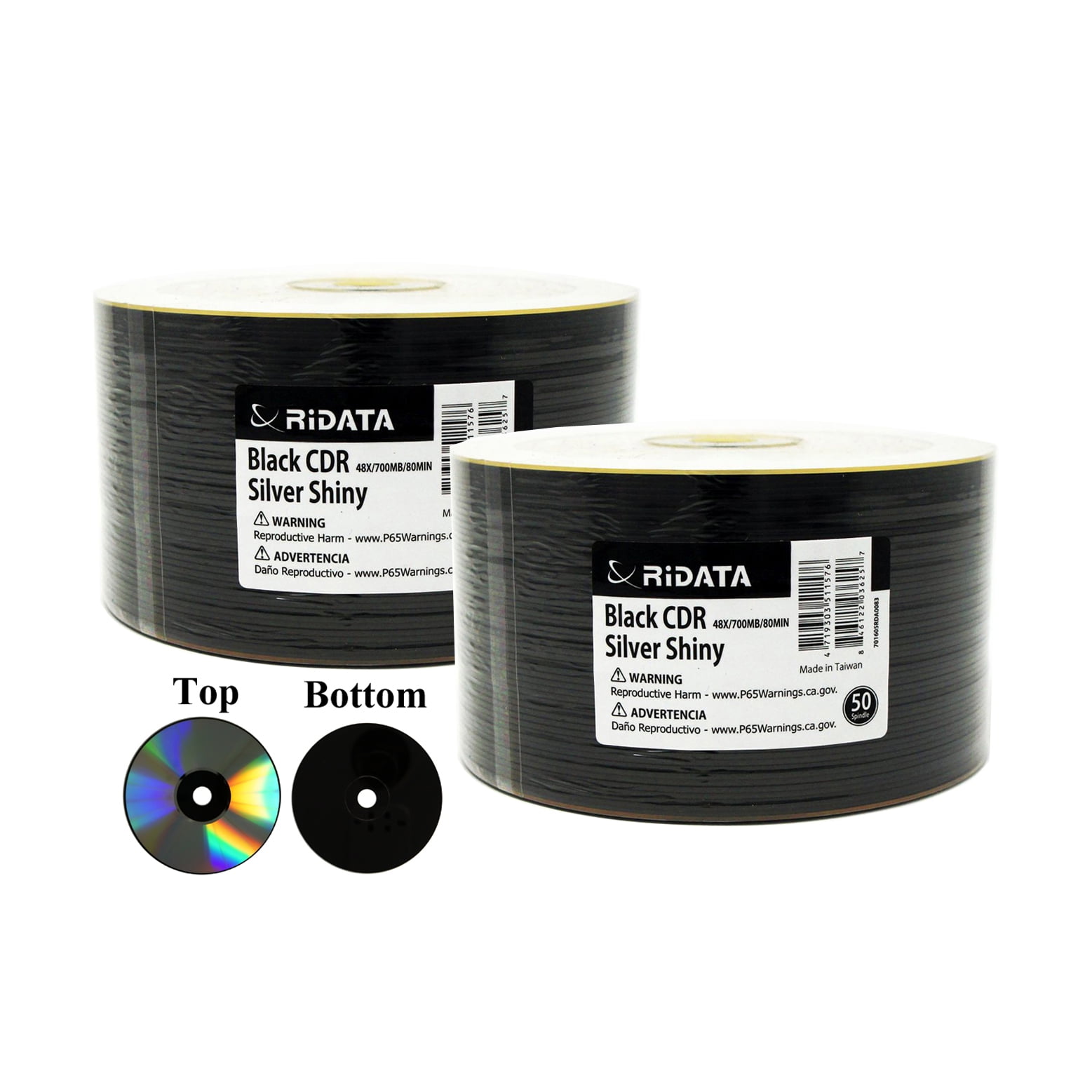 100 Pack Ridata Black CD-R 48X 700MB 80M Shiny Silver Thermal Surface ...