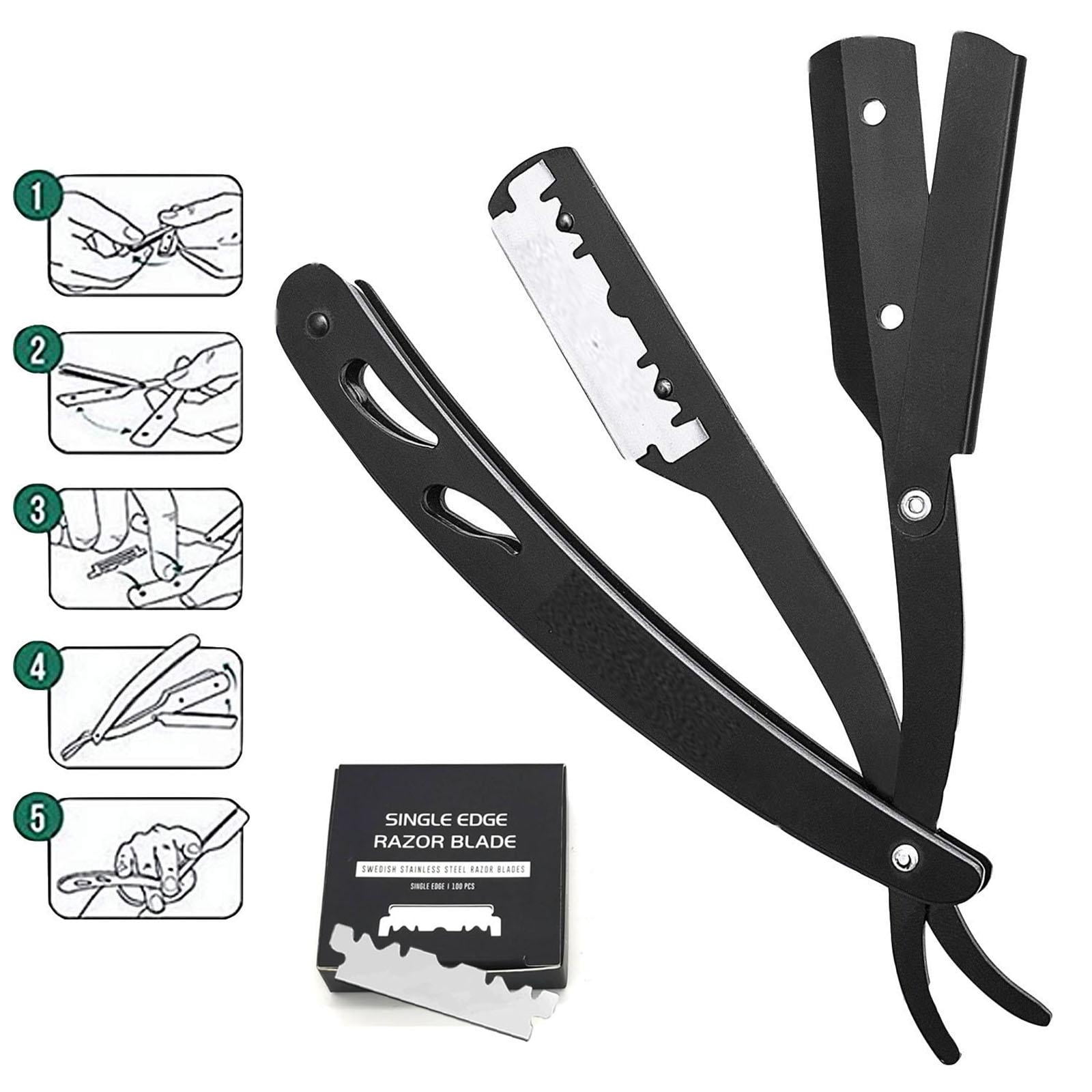 Navaja de afeitar de barbero de acero inoxidable con filo 100 Negro ...