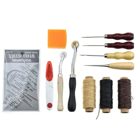 Justharion DIY Leather Craft Tools Set Waxed Thread Wood Handle Awl ...