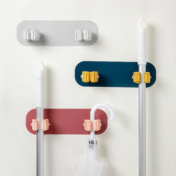 NUZYZ Wall Mounted Free Punching Double-headed Broom Mop Rack Hook ...
