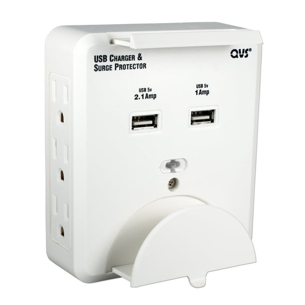 QVS 6-Outlets Wallmount Surge Protector with Dual-USB 3.1Amp Charger ...