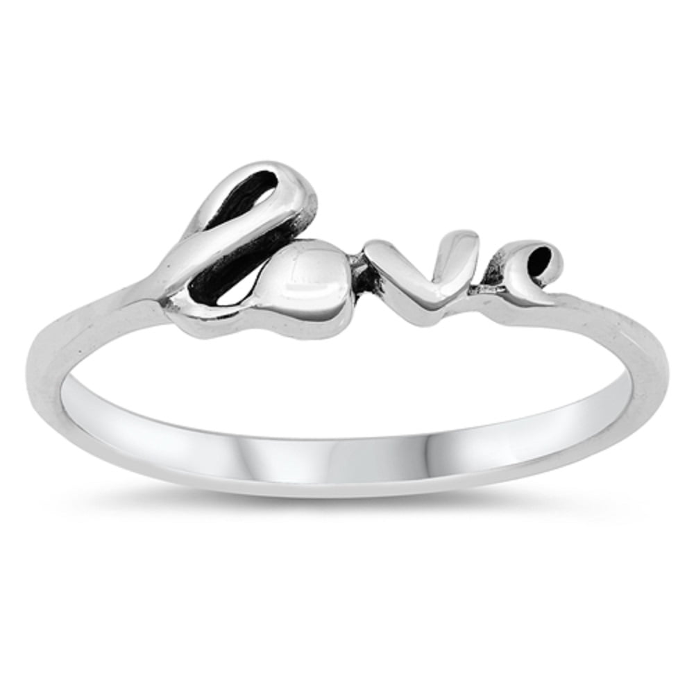 Oxidized Sterling Silver Thin Love Word Ring Size 7 - Walmart.com
