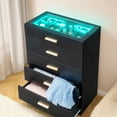Ktaxon 5-Drawer Black Dresser with LED Lights, Tempered Glass Top, Grid ...