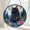 Black Cat on Moon Stained Glass Suncatcher Window Hanging, Celestial ...