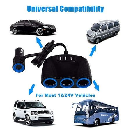3 Way Car Cigarette Lighter Socket Power Adapter Multi Splitter Outlet ...