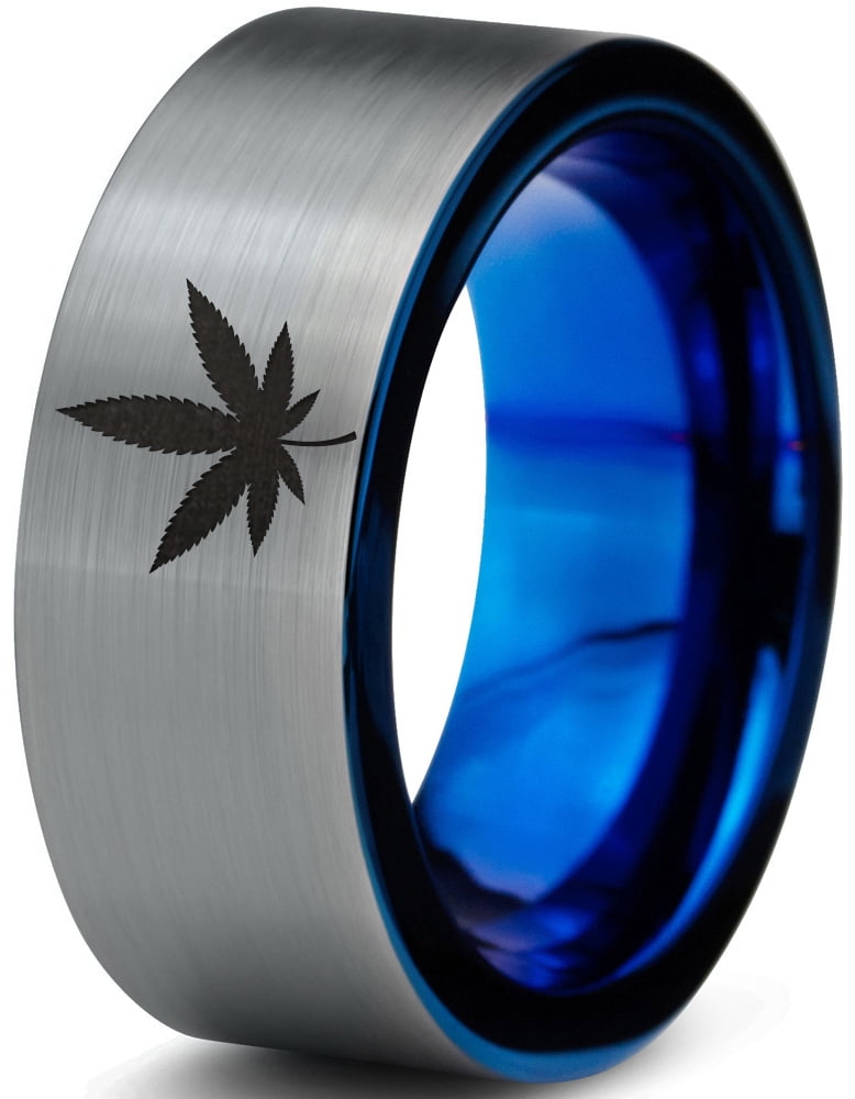 Tungsten Marijuana Weed Cannabis Leaf Band Ring 8mm Men Women Comfort ...