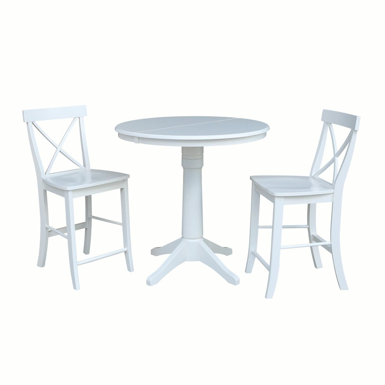 36" Round Counter Height Table with 12" Leaf and 2 X-back Stools ...