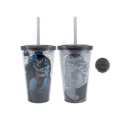 16 oz DC Comic's Batman Plastic Cold Cup Tumbler with Straw and Bat ...