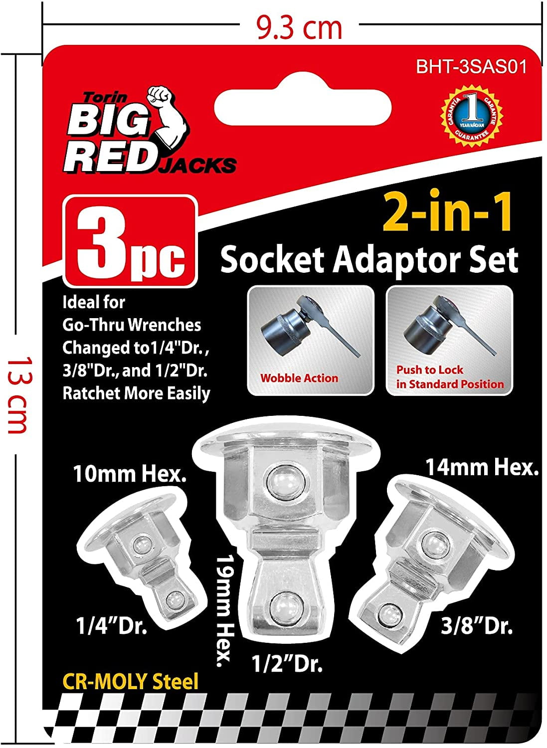 BIG RED 2-in-1 Socket Adapter Set for Go-Thru Wrenches, 1/4", 3/8" and ...