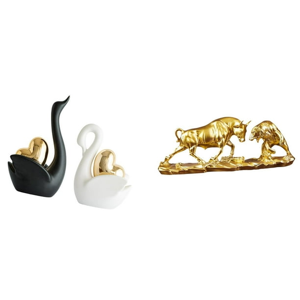 Elegantes Figuras De Cisne Y Toro, Adornos De Mesa Modernos, Esculturas ...