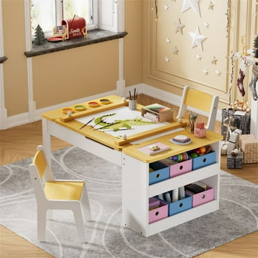 GDLF Kids Art and Craft Drawing Coloring Table Set with Chairs, Large ...